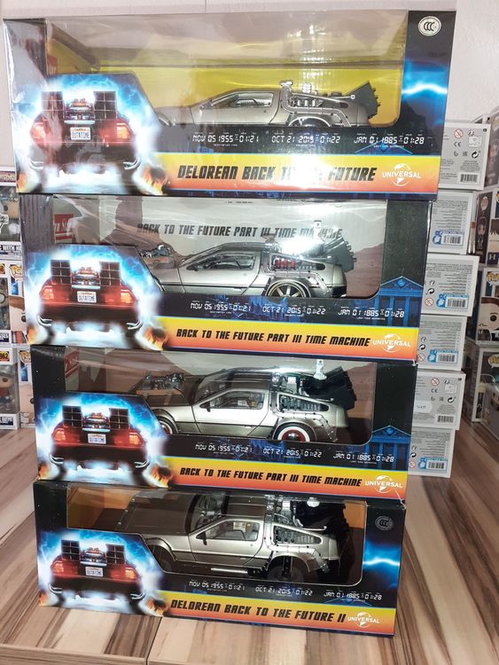 De Lorean échelle 1/18 BACK TO THE FUTUR 1,2,3 lot de (Neu und ...