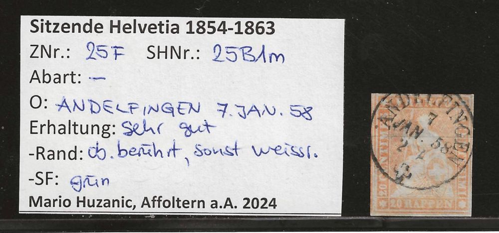 Strubel Nr. 25F, Vollstempel Andelfingen - inkl. Befund (Gebraucht) in Gümligen für CHF 45 – mit ...