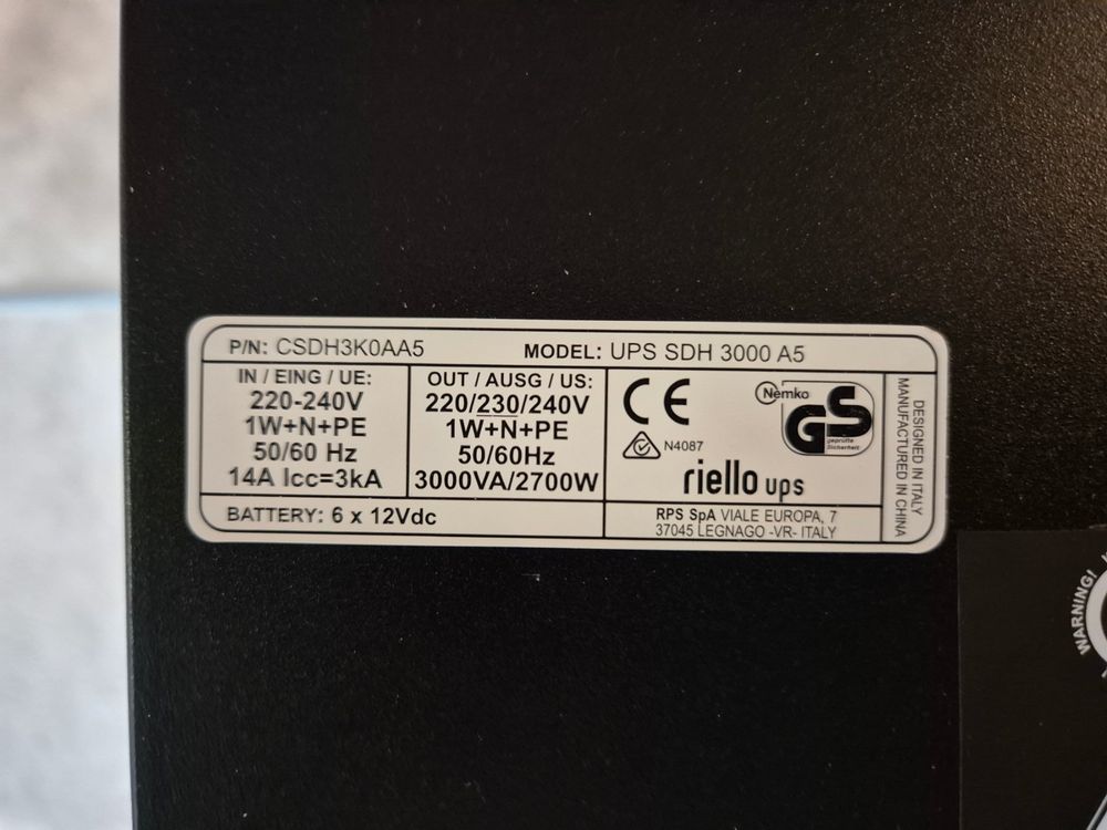 Riello USV ups sdh 3000 a5 (D'occasion) à Tagelswangen pour CHF 99 ...