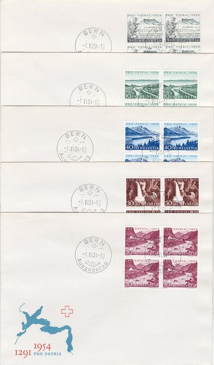 Pro Pateria 1954 Nr. B66 - B70 FDC Viererblock Sfr. 250.00 (Gebraucht ...