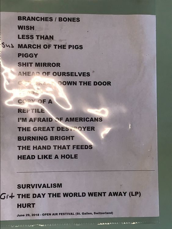 Original Backstage Set List - NIN, St Gallen Open Air, 2018 (Gebraucht ...
