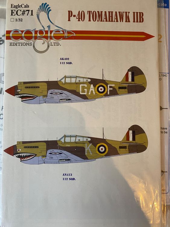 1/32 P-40 TOMAHAWK IIB DECALS | Kaufen auf Ricardo
