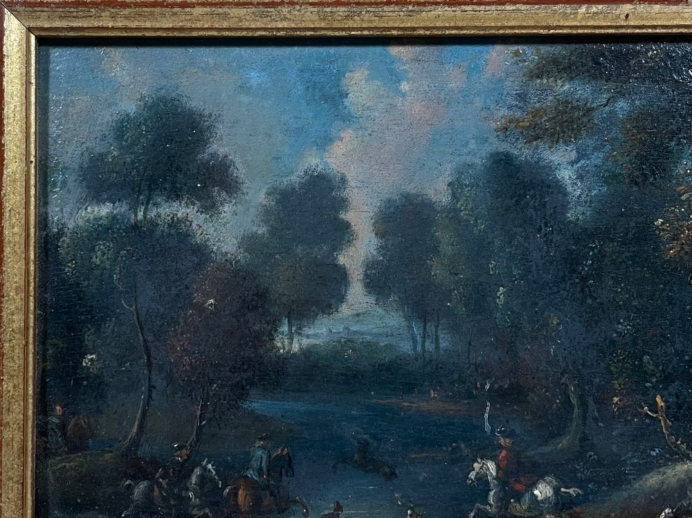 Antikes Gemälde mit einer Truppe auf Pferden am Flussufer (Gebraucht) in Root für CHF 305 – mit ...