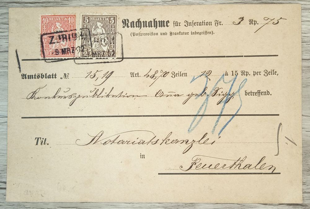 TR59 Carte Postale Suisse 1882 Zurich (Gebraucht) in Cousset für CHF 5.95 – mit Lieferung auf ...