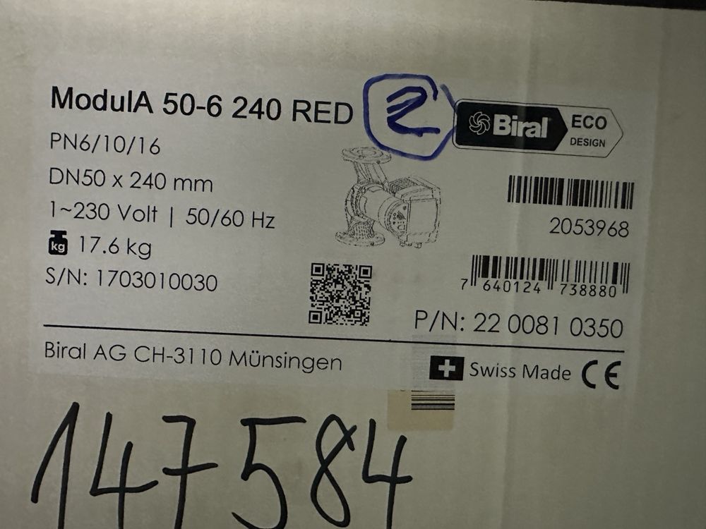 Biral ModulA 50-6 240 RED Umwälzpumpe Heizung PN6 PN10 PN16 (Neu und ...