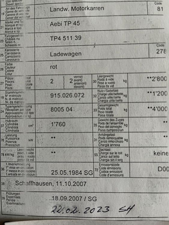 AEBI TP 45 (Gebraucht) in Dübendorf für CHF 11600 – nur Abholung auf ...