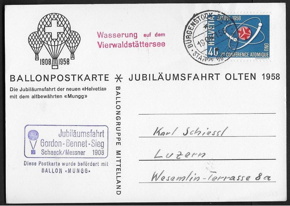 1958 illust. Karte Ballonflug Jubil. Gordon Benett ab 1.- | Kaufen auf ...