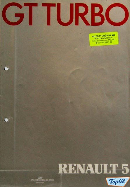 ORIGINAL NEUWAGEN PROSPEKT - RENAULT R5 C405 GT TURBO - 1985 | Kaufen ...