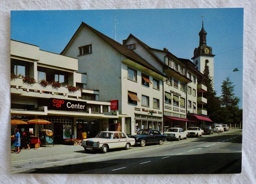 AK WOHLEN AG, Strasse, Kirche, Coop, Oldtimer, belebt | Kaufen auf Ricardo