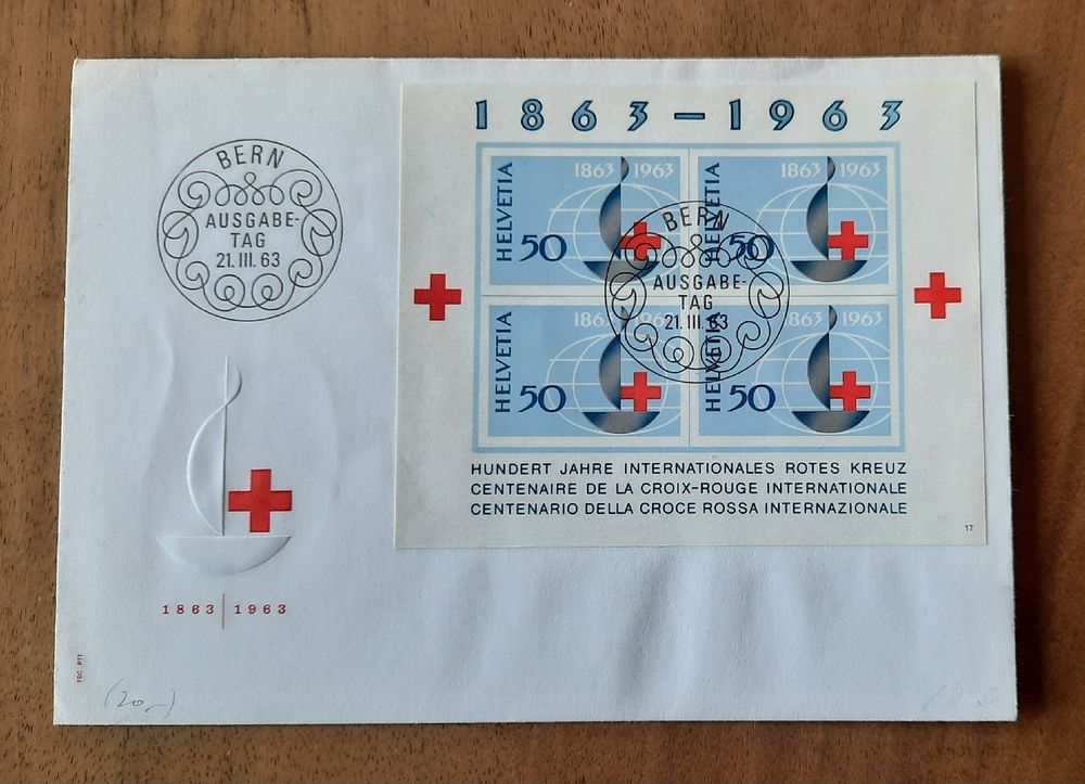 Bloc4 sur enveloppe Centenaire de la Croix-Rouge. 21.3.1963 (D'occasion) à GENEVE pour CHF 1.4 ...