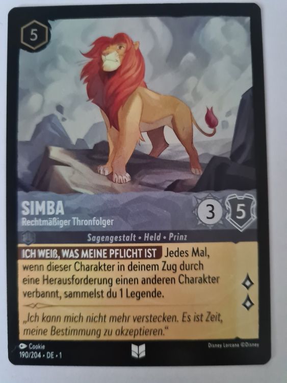 Lorcana FOIL, Simba - Rechtmäßiger Thronfolger, 190/204-DE-1 (Neu (gemäss Beschreibung)) in ...