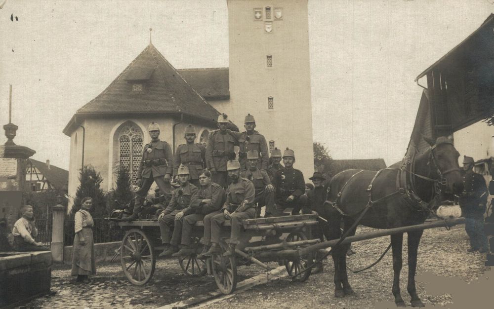 Rafz, Kirche, Pferdefuhrwerk mit Soldaten (Gebraucht) in Bronschhofen für CHF 28 – mit Lieferung ...