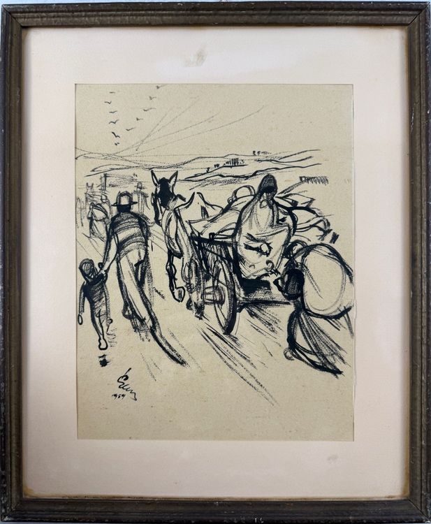 Gerahmte Tuschzeichnung "Bauernfamilie", signiert, 1959 (Gebraucht) in Neuhausen am Rheinfall ...