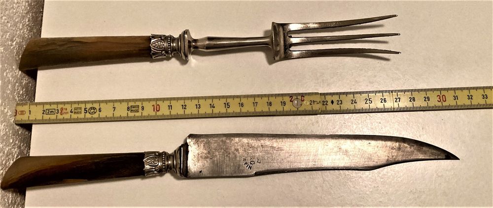 Altes Messer und Gabel - Griffe Horn - Set à gigot - Besteck (Gebraucht ...