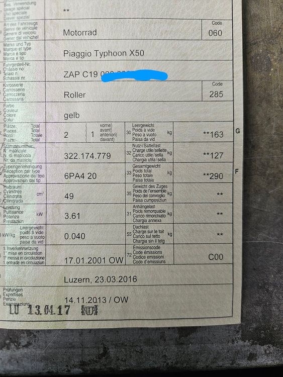 piaggio typhoon 50 (Gebraucht) in neuenkirch für CHF 104 – nur Abholung ...