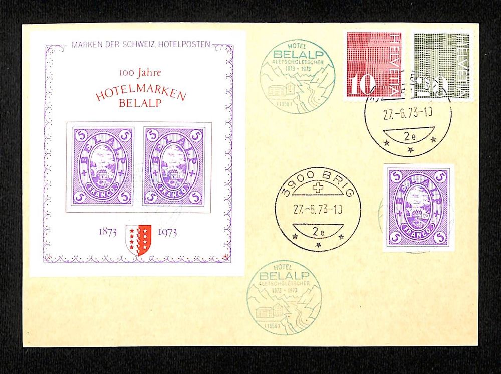 1973 Vignette Block 100 JAHRE HOTELMARKEN BELALP +Ausschnitt (Gebraucht ...