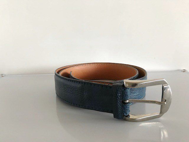 Gürtel Straussen Leder (Ostrich) - blau / Manufaktur Italy (Neu (gemäss ...