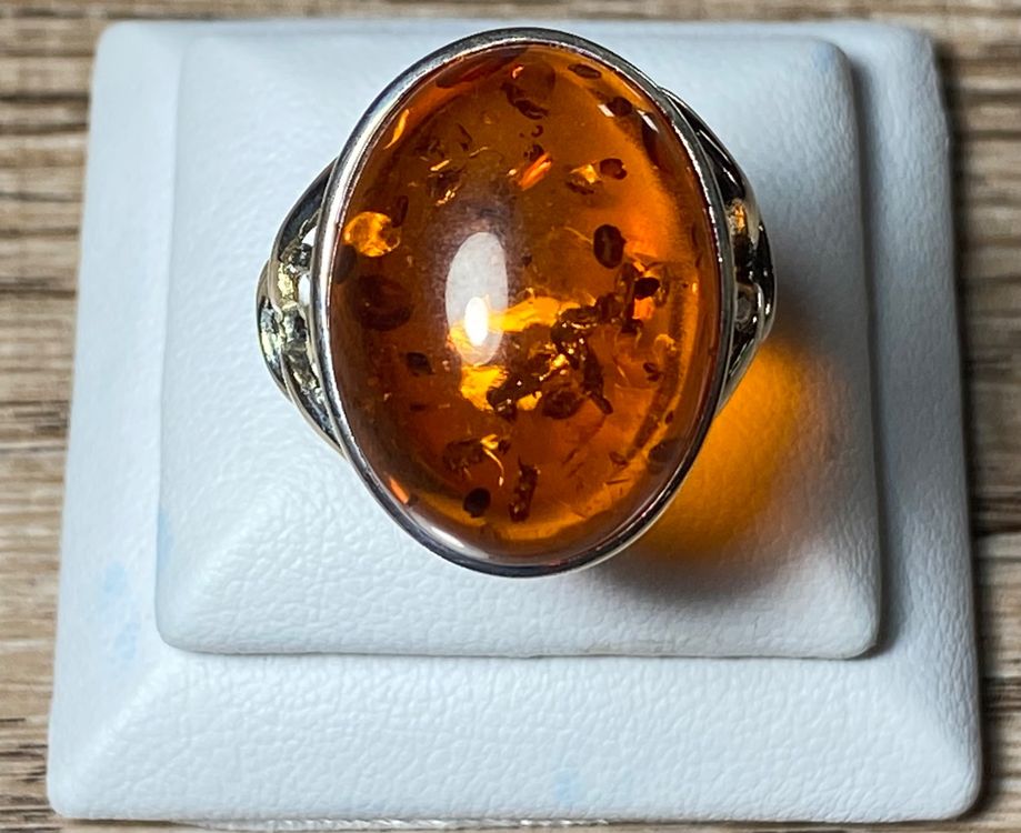 natürlicher Cognac Bernstein 🥃🪾 Silber 925 Ring (Neu und ...