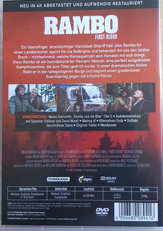 Rambo. First Blood. S. Stallone, Brian Dennehy (DVD) 1982 (Neu (gemäss ...