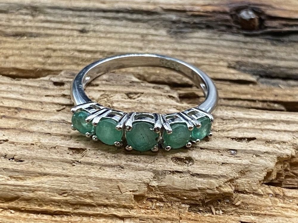 Silber Ring 925 mit 5 Smaragden weissvergoldet, Gr.55.5 | Kaufen auf ...