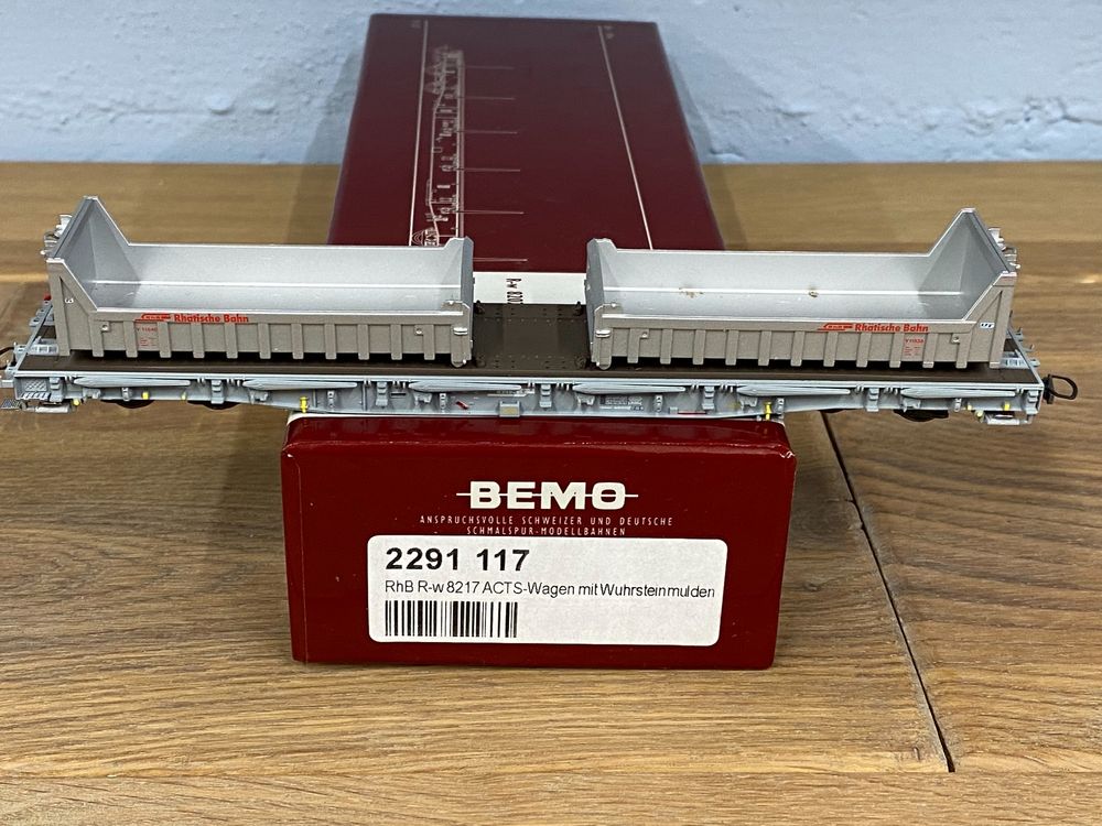 Bemo RhB R-w 8217 ACTS-Tragwagen mit Wuhrsteinmulden (Neu (gemäss ...