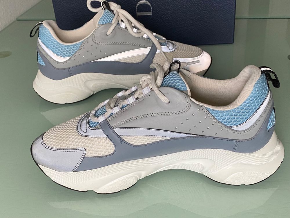 DIOR B22 Grau Weiss Blau Mesh Leder Sneakers 44 💯 Original (Gebraucht ...