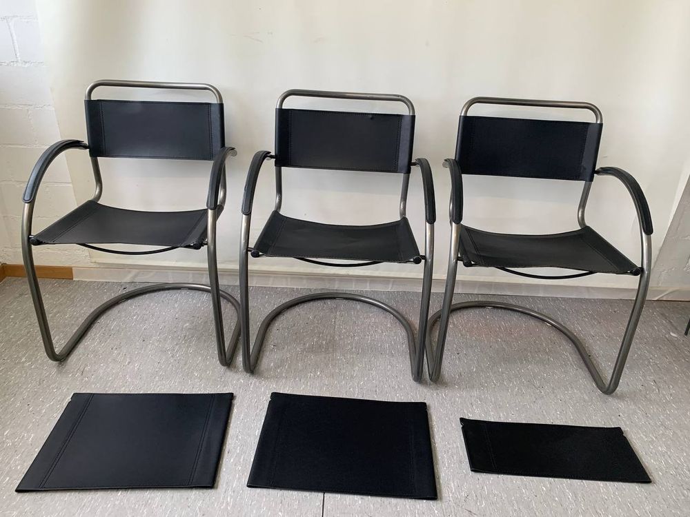 Freischwinger Stuhl schwarz Leder Made-Italy 6er Set L 2059 (Gebraucht) in Niederönz für CHF 10 ...