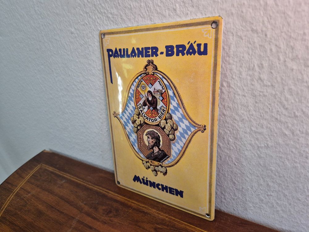 Emailschild Paulaner Bräu München Bier Emaille Schild Retro (Gebraucht ...