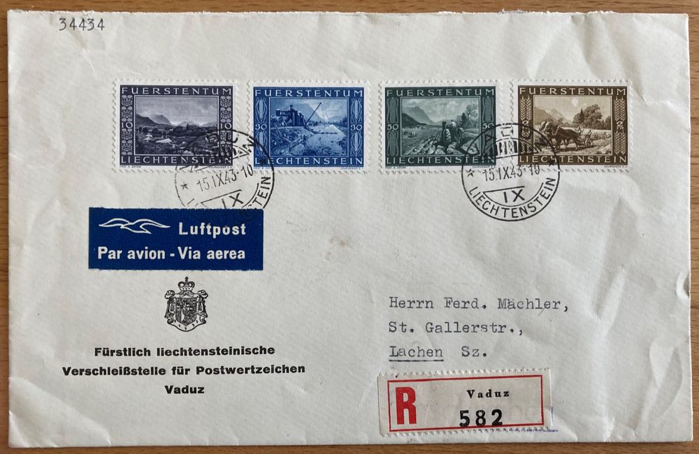 R-Beleg FL 1943 Kanalbau, SBK 60 Fr. (Gebraucht) in Flawil für CHF 12 – mit Lieferung auf ...