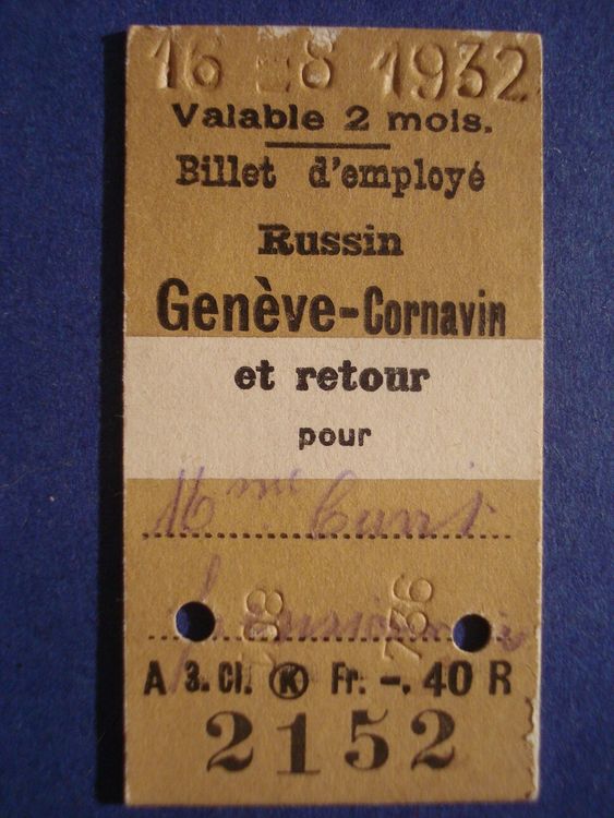 SBB - 16.8.1932 - RUSSIN - GENÈVE-CORNAVIN - 3.Classe (Gebraucht) in Biel/Bienne für CHF 53 ...