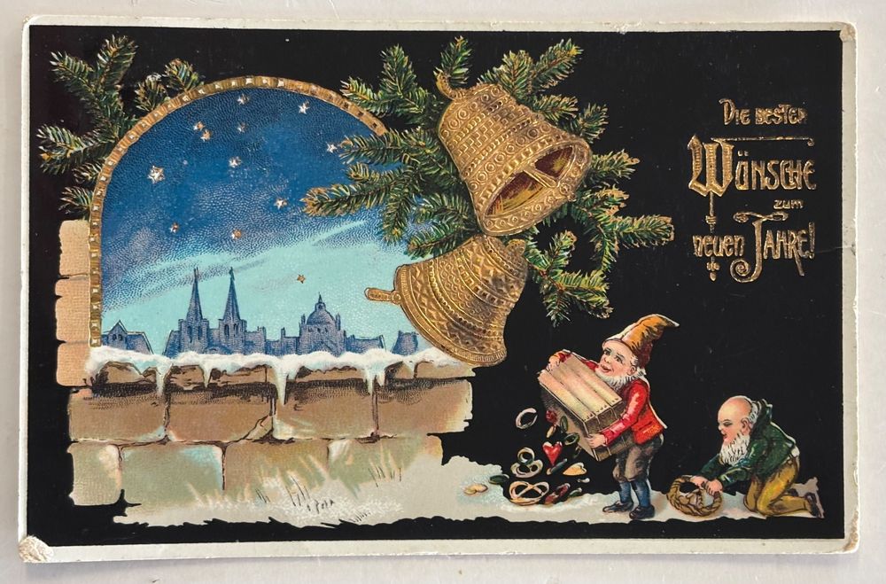 Neujahr, Zwerge, Glocken, Gold Prägedruck, 1913 (Gebraucht) in ...