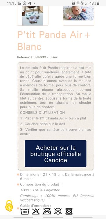 Coussin ergonomique P'tit Panda Air+ Blanc Candide expert (D'occasion ...