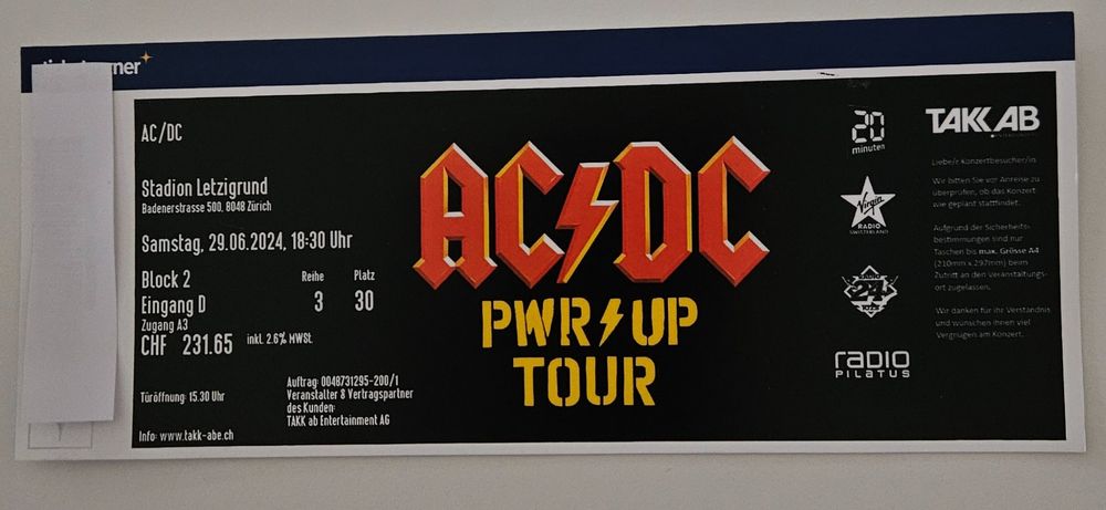 AC/DC TICKET SITZPLATZ 1 KATEGORIE | Kaufen auf Ricardo