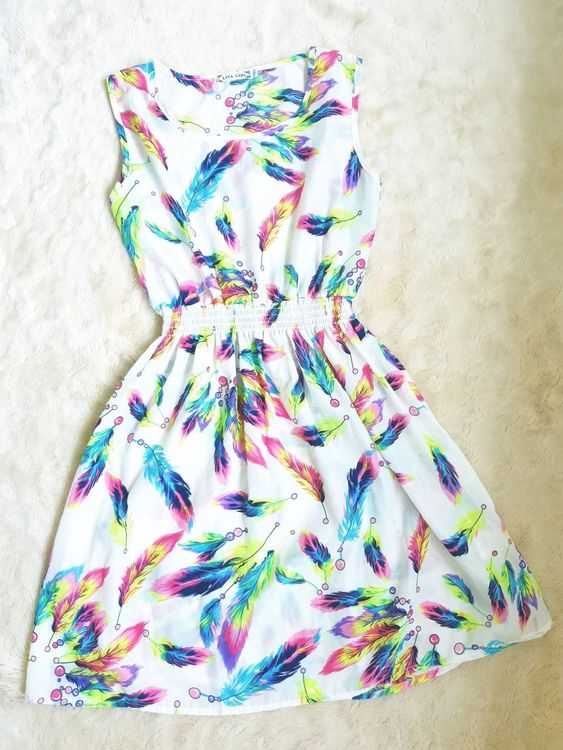 SOMMERKLEID KLEID DRESS XS 34 NEON FARBEND FEDER VON LIVA | Kaufen auf ...