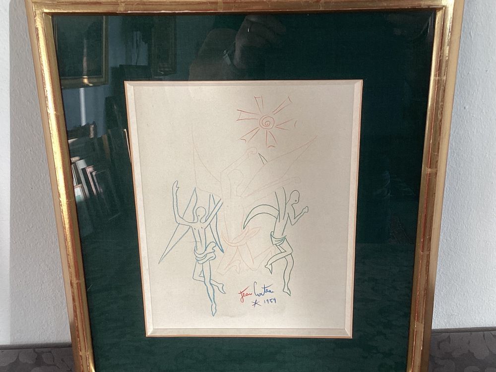 Jean COCTEAU (1889-1963) tableau crayon couleurs signé daté | Kaufen ...