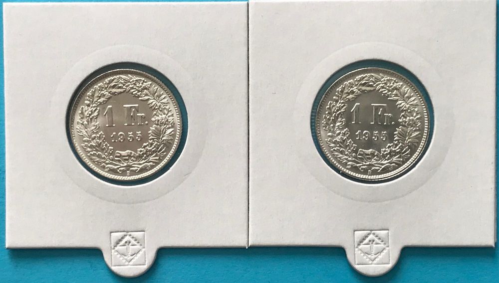 2 sehr schöne Schweizer Silber 1 Franken-Münzen 1955 stgl. | Kaufen auf Ricardo