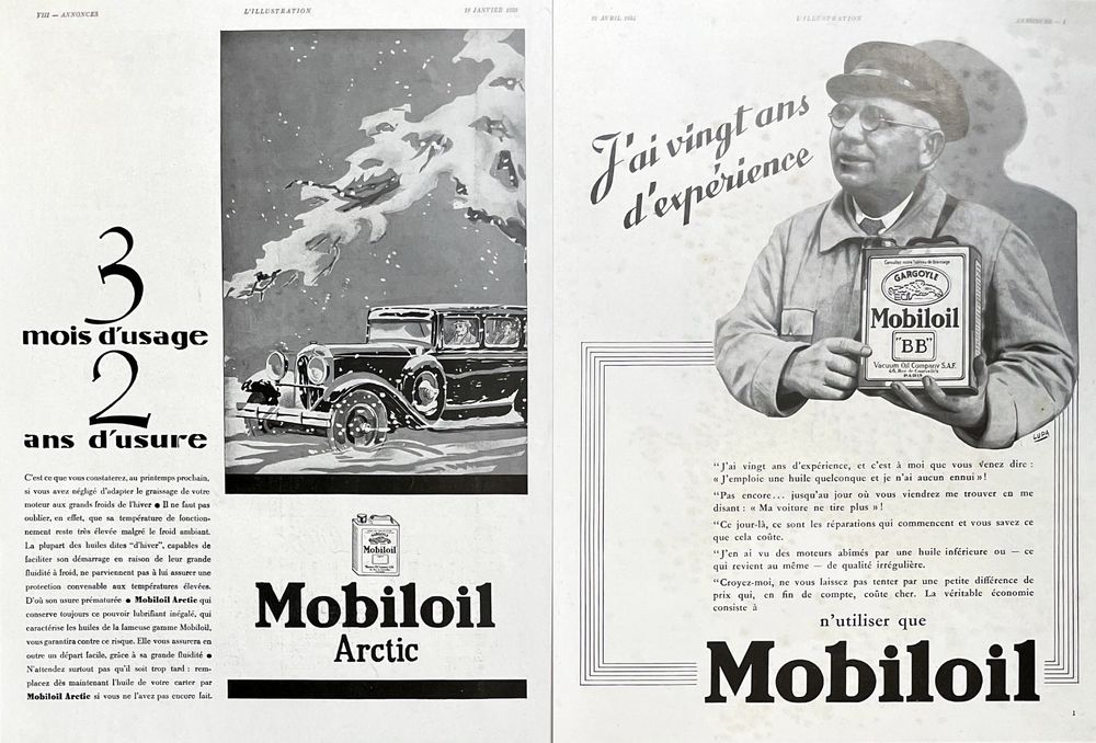 Mobiloil Motor Oil - 4 Alte Werbungen / Publicités 1931/36 (Gebraucht ...