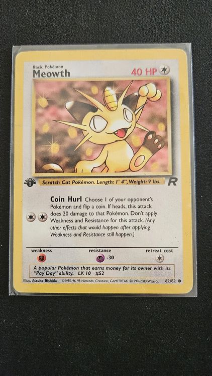 Meowth Pokemon Card 42/82 Team Rocket NM 1st Edition Rare (Gebraucht ...