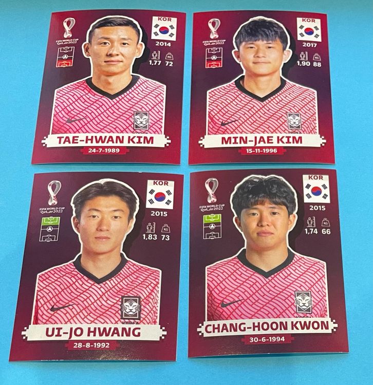 Panini WM 2022 Qatar - Süd Korea KOR 6, KOR 7, KOR 17 KOR 18 (Gebraucht ...