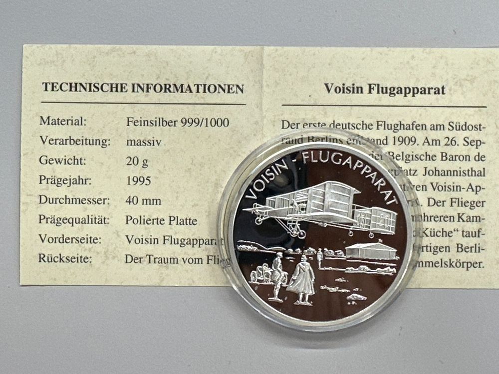 Medaille Silber 999 20g Der Traum vom Fliegen Voisin Flugapp | Kaufen auf Ricardo