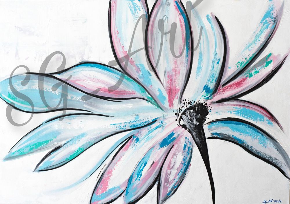 Sale Acrylbild abstrakt floral Blume Blüte weiss blau Unikat (Neu und originalverpackt) in ...