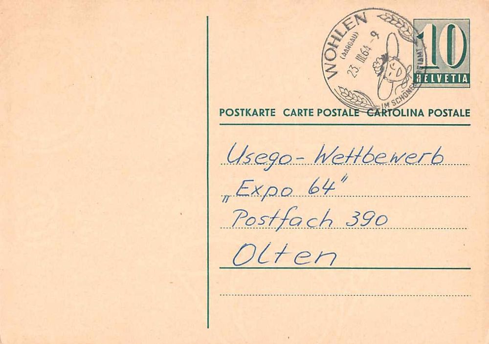 Ältere Postkarte mit Werbestempel WOHLEN, ab 1.-- (Gebraucht) in ...