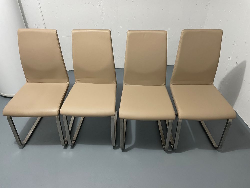 vier Freischwinger Stühle Leder hellbraun | Kaufen auf Ricardo