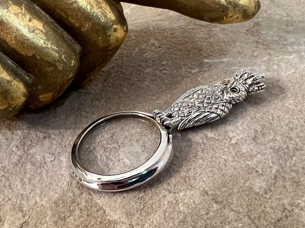 Anhänger Lupe Eule Uhu mit Krone Sterling Silver 925 | Kaufen auf Ricardo