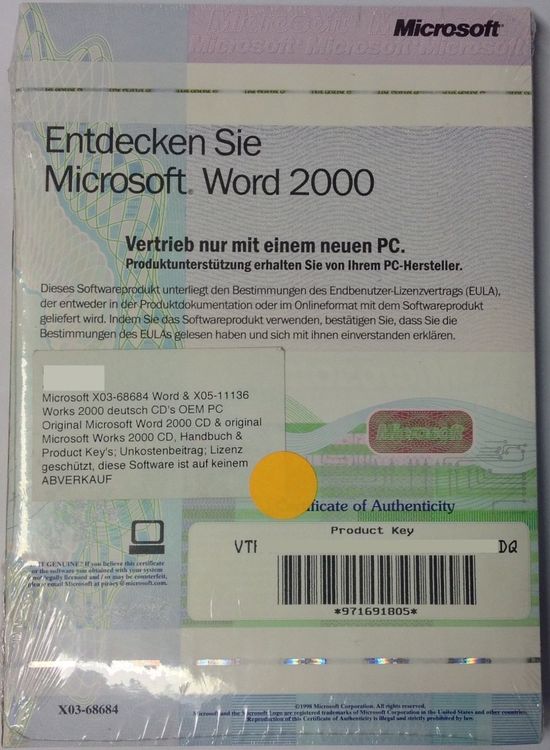 Microsoft Word & Works 2000 deutsch CD's OEM PC (Neu (gemäss ...