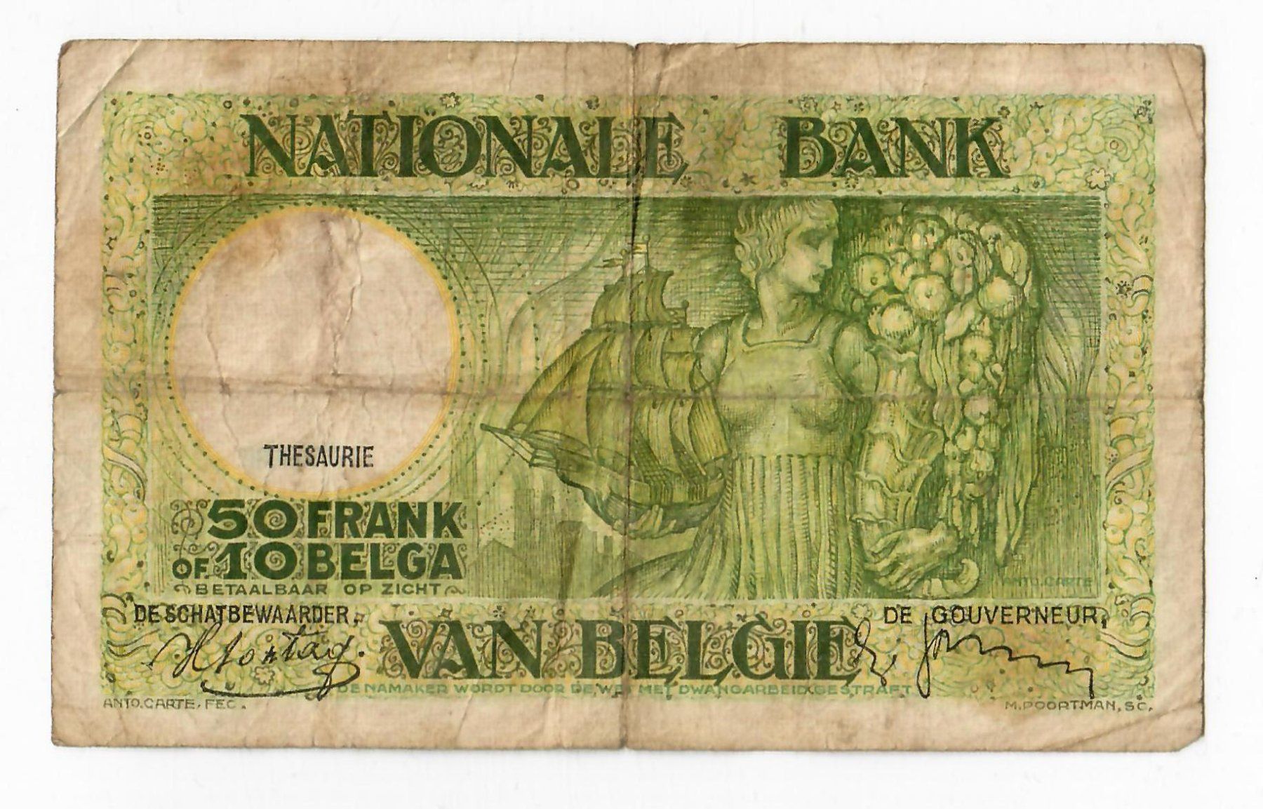 Banknote Belgien, 50 Francs, 1938 (Gebraucht) in Landquart für CHF 2 ...