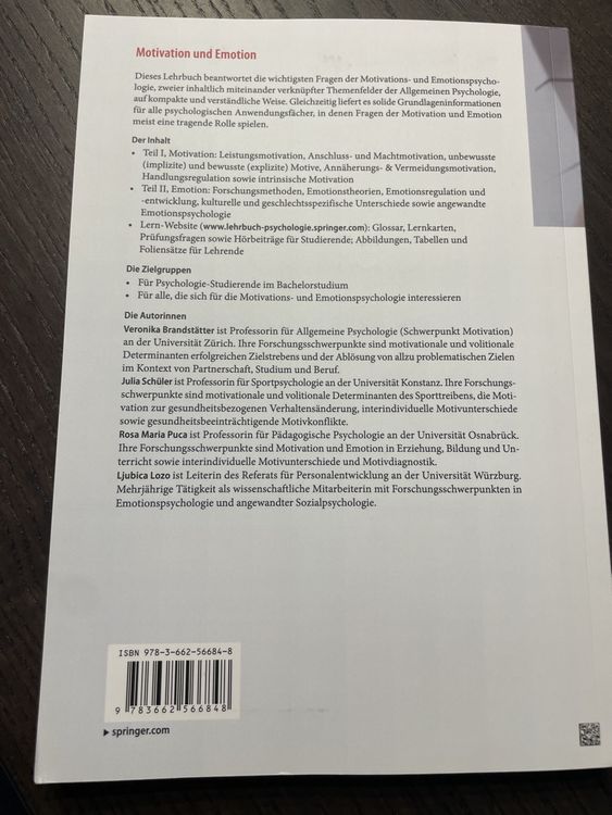 Motivation und Emotion 2. Auflage (Neu (gemäss Beschreibung)) in Zürich für CHF 20 – nur ...