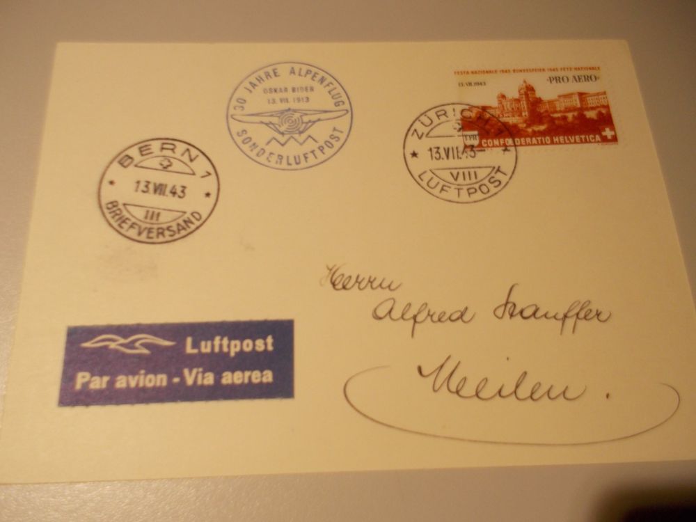 Karte Flugpost 30 Jahre Alpenflug 1943, Pro Aero Marke | Kaufen auf Ricardo