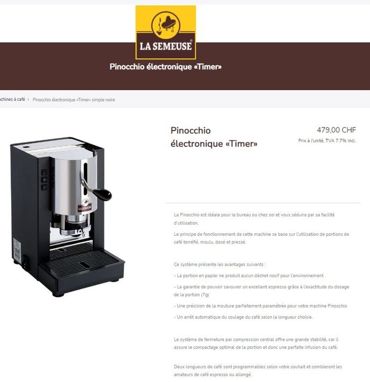 Électroménager : machine à café La Semeuse modèle Pinocchio | Kaufen ...