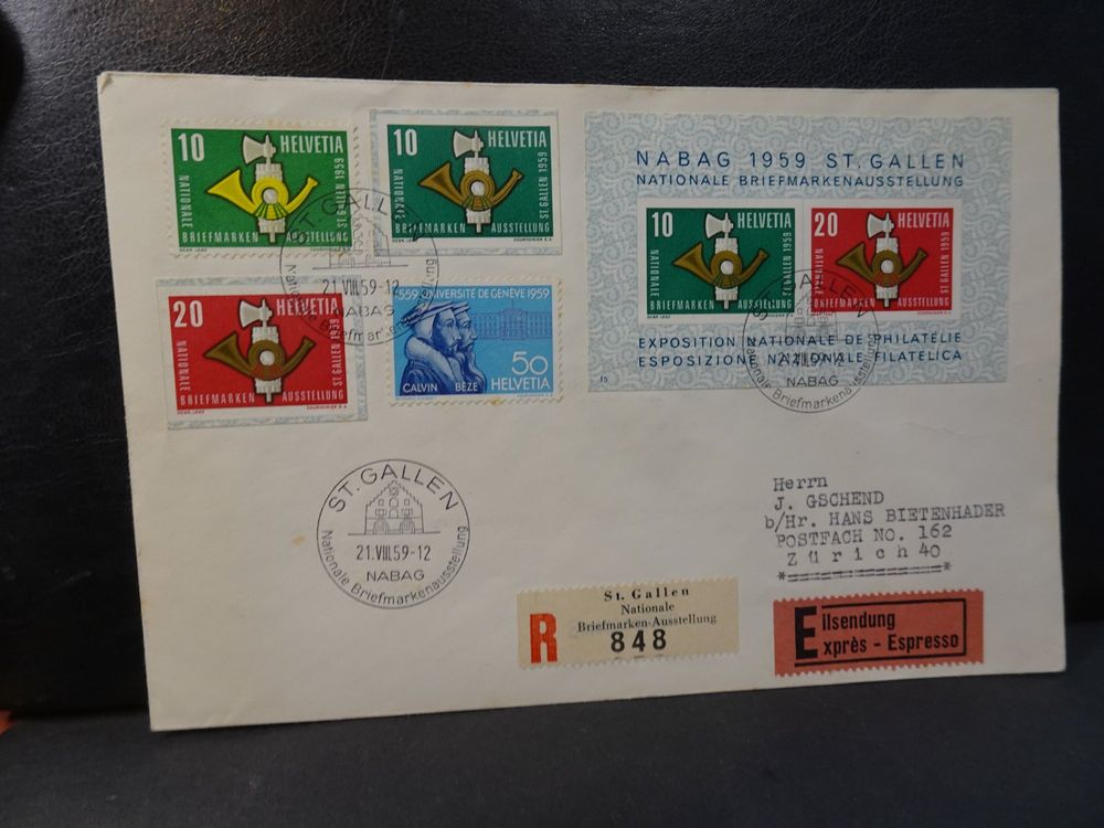 NABAG 1959 ST. GALLEN MIT EINZELMARKEN AUS BLOCK AUSSTELLUNG (Gebraucht ...